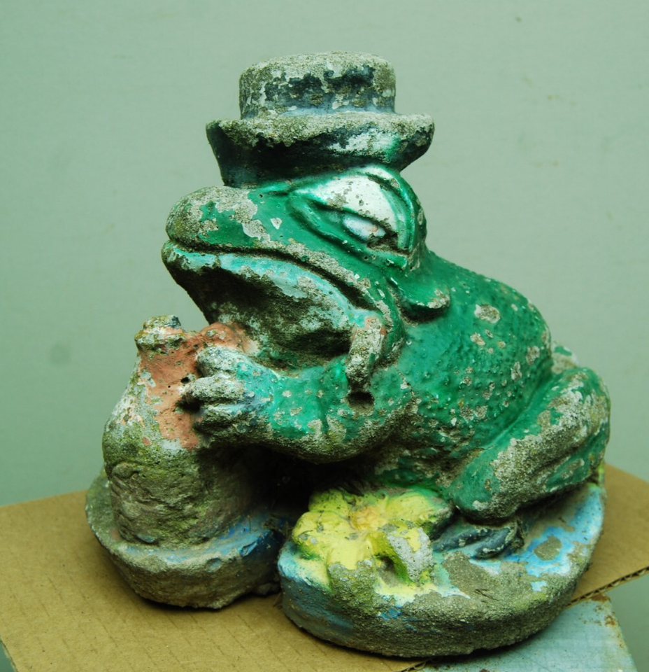 Vintage Outdoor Garden Cement Frog / Whiskey Jug & Cigar-Lily pad ...