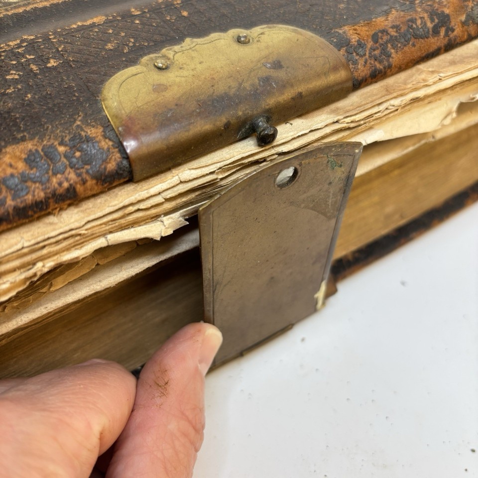 1874 Large Leather Covered GERMAN Family Bible Old & New Test Clasp ...