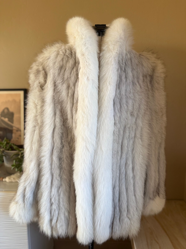 GORGE! Mob Wife Vintage Blue Gray/ White Fox Fur Jacket/ Coat XL-Large ...