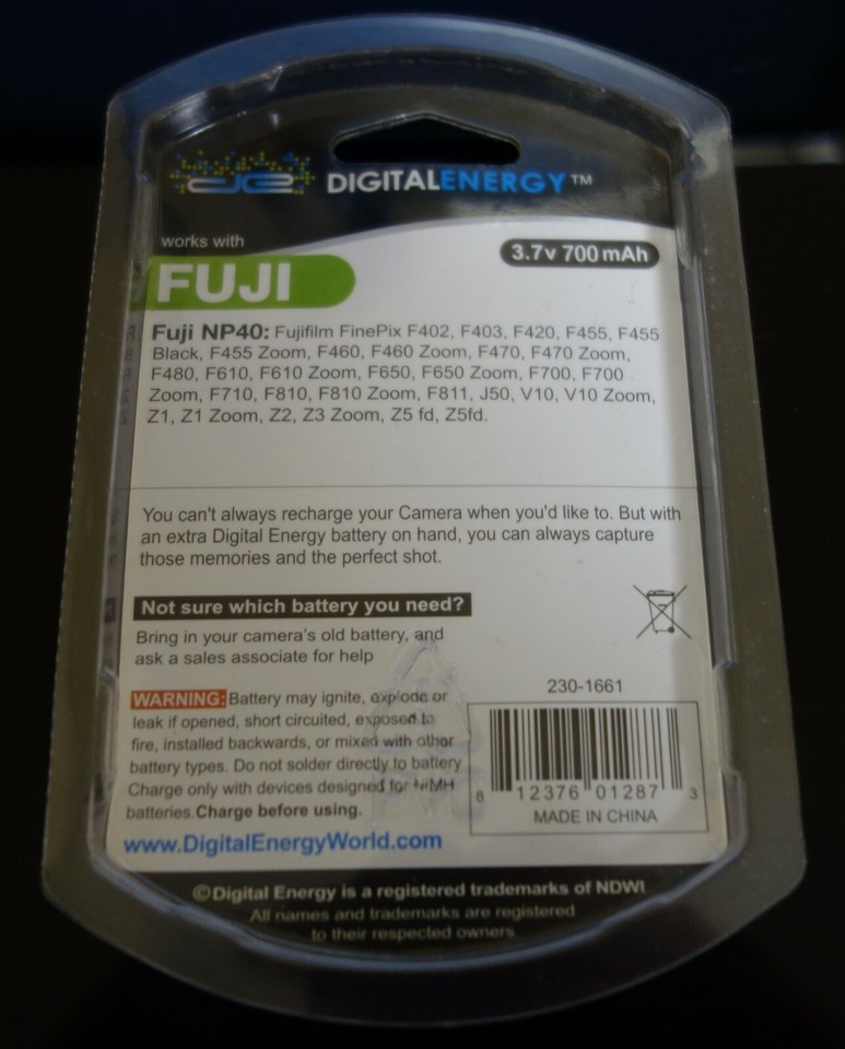 Digital Energy Camera Battery 230-1661 3.7V 700mAh FUJI NP40 SONY ...