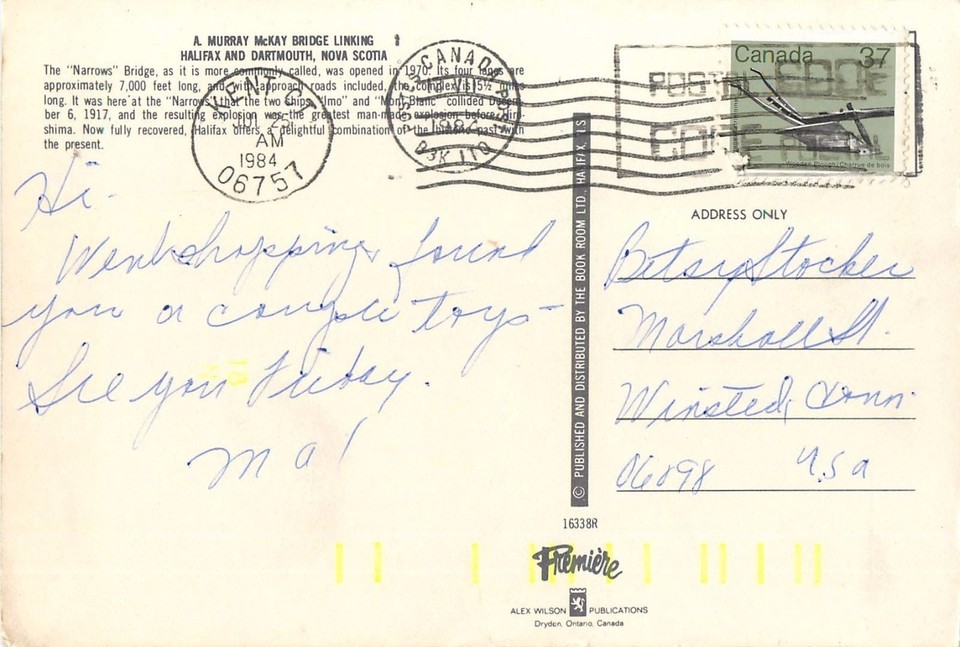 A. Murray McKay Narrows Bridge Halifax Dartmouth Nova Scotia Postcard ...