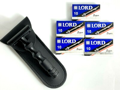 BLACK, German Stainless SAFETY RAZOR + 50 RAZOR BLADES, Double Edge ...