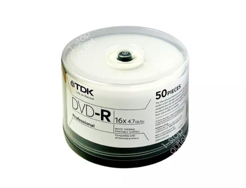 50-pk TDK Professional White Thermal Printable DVD-R Discs 16x 4.7GB in ...