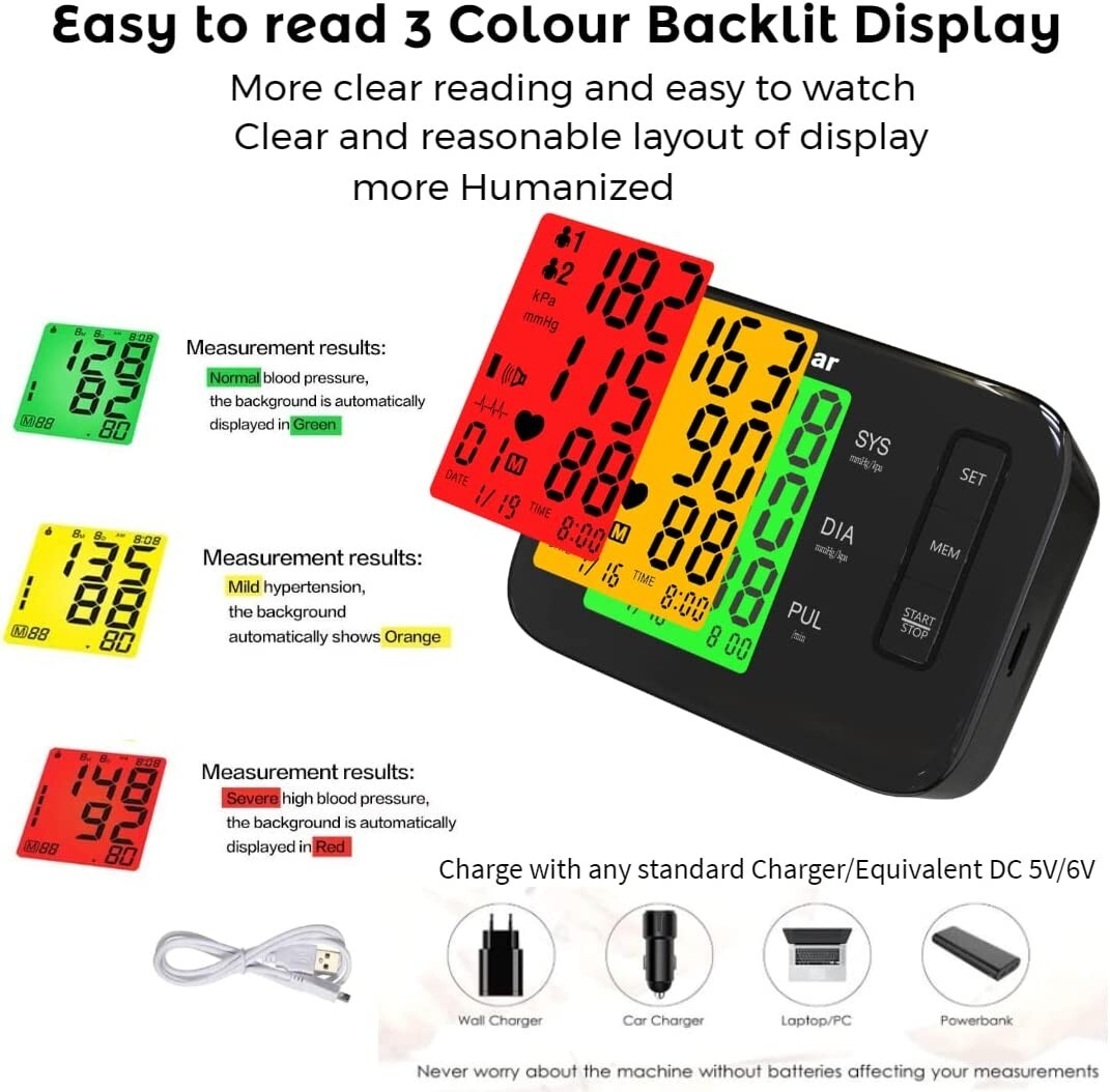 Rechargeable Blood Pressure Monitor for home use UK NHS Arm Cuff Auto ...