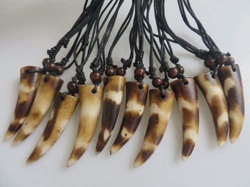 12Pcs Brown Ethnic Tribal Resin Animal Tooth Teeth Amulet Pendant Beads ...