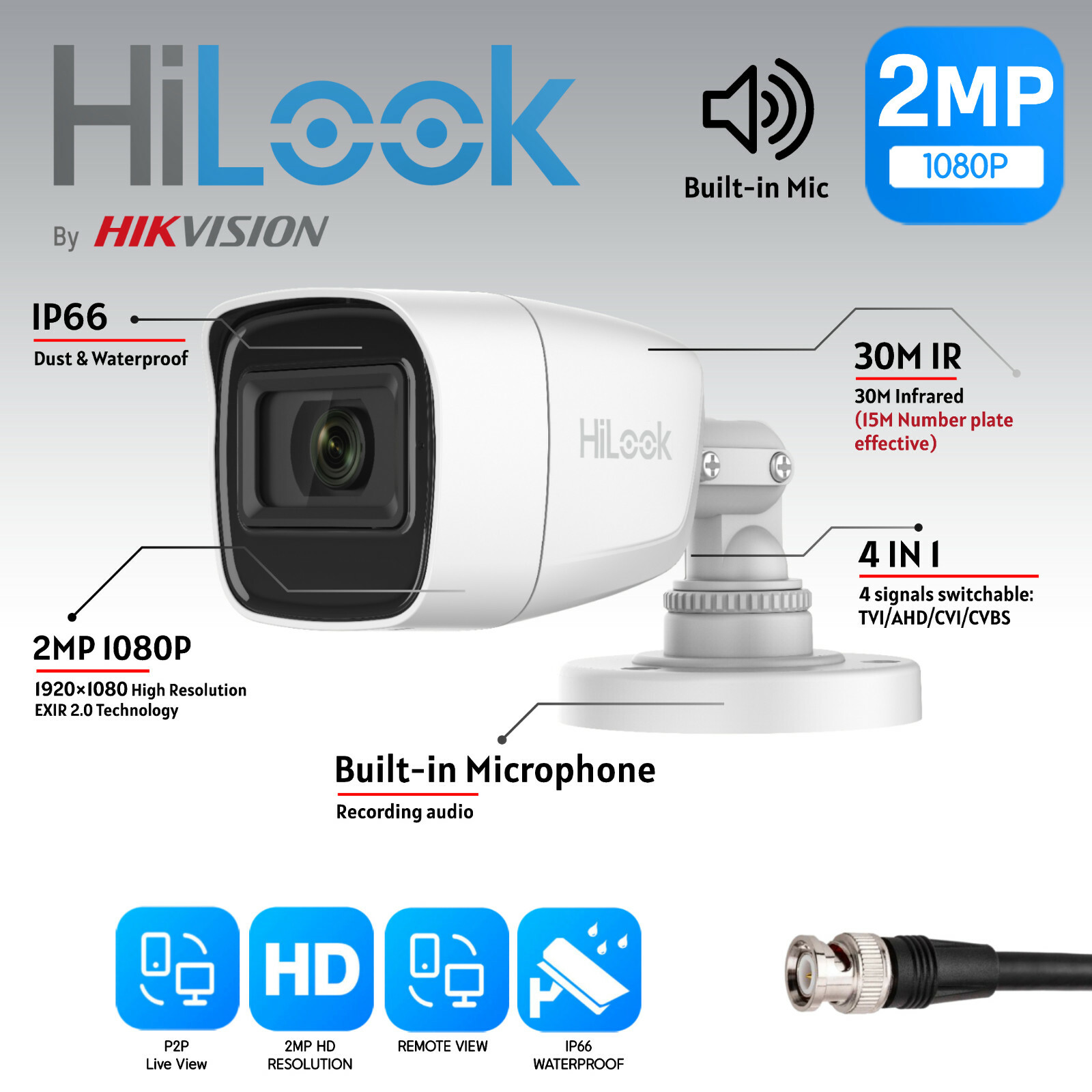 HIKVISION AUDIO MIC CCTV CAMERA SYSTEM 1080P 30 M NIGHT VISION HOME ...
