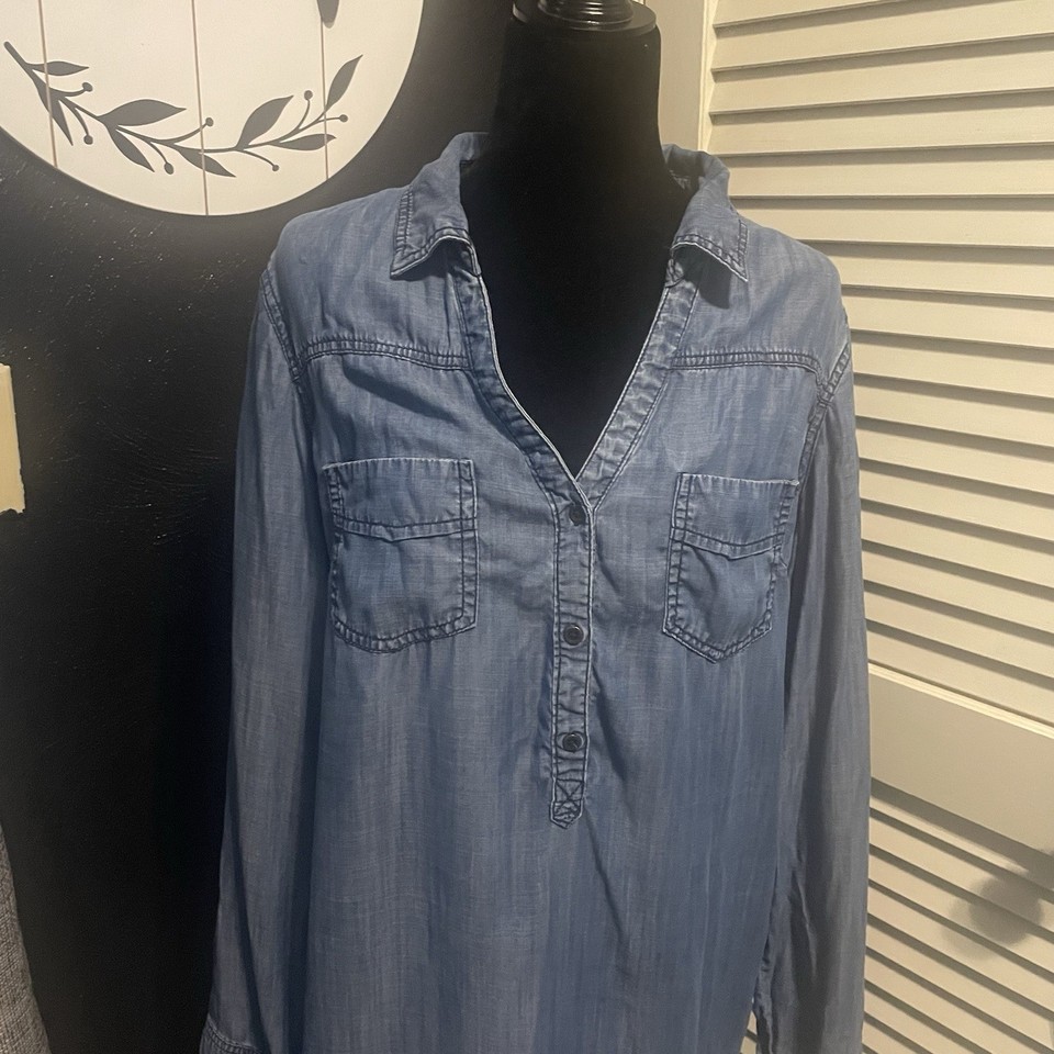 Maurices Women’s Top Dress Size XL Blue Buttons Collar Long Sleeve ...