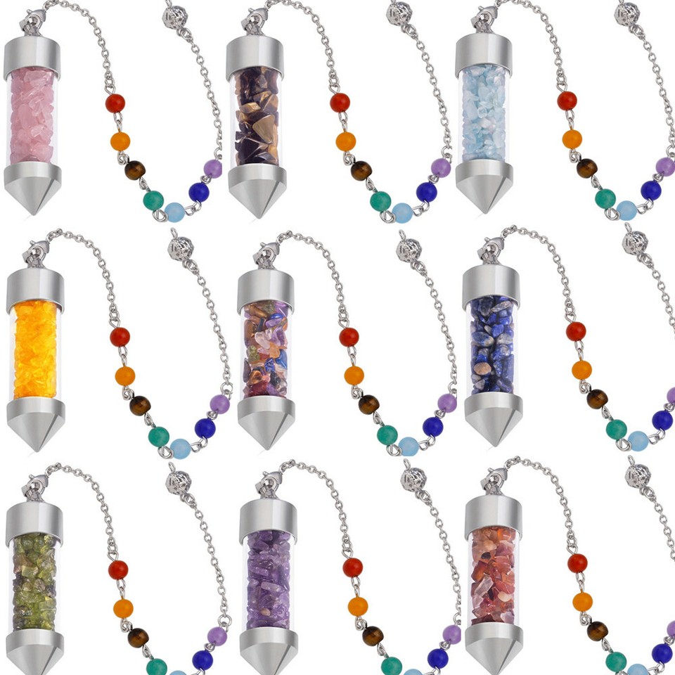 10pcs 7 Chakra Wishing Bottle Pendulum Reiki Natural Chip Mixed Stone ...