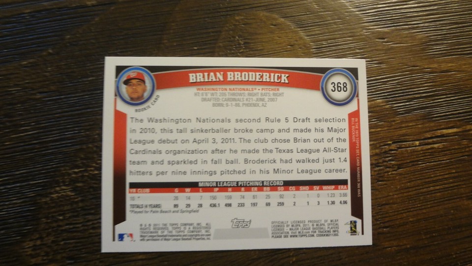 2011 TOPPS #368 BRIAN BRODERICK BASEBALL CARD | eBay