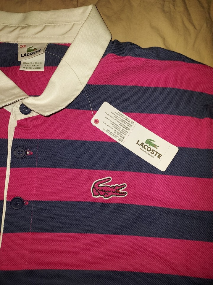 NEW LACOSTE LONG SLEEVE RUGBY SHIRT MEN 3XL BLUE FRAMBOISE STRIPED POLO ...