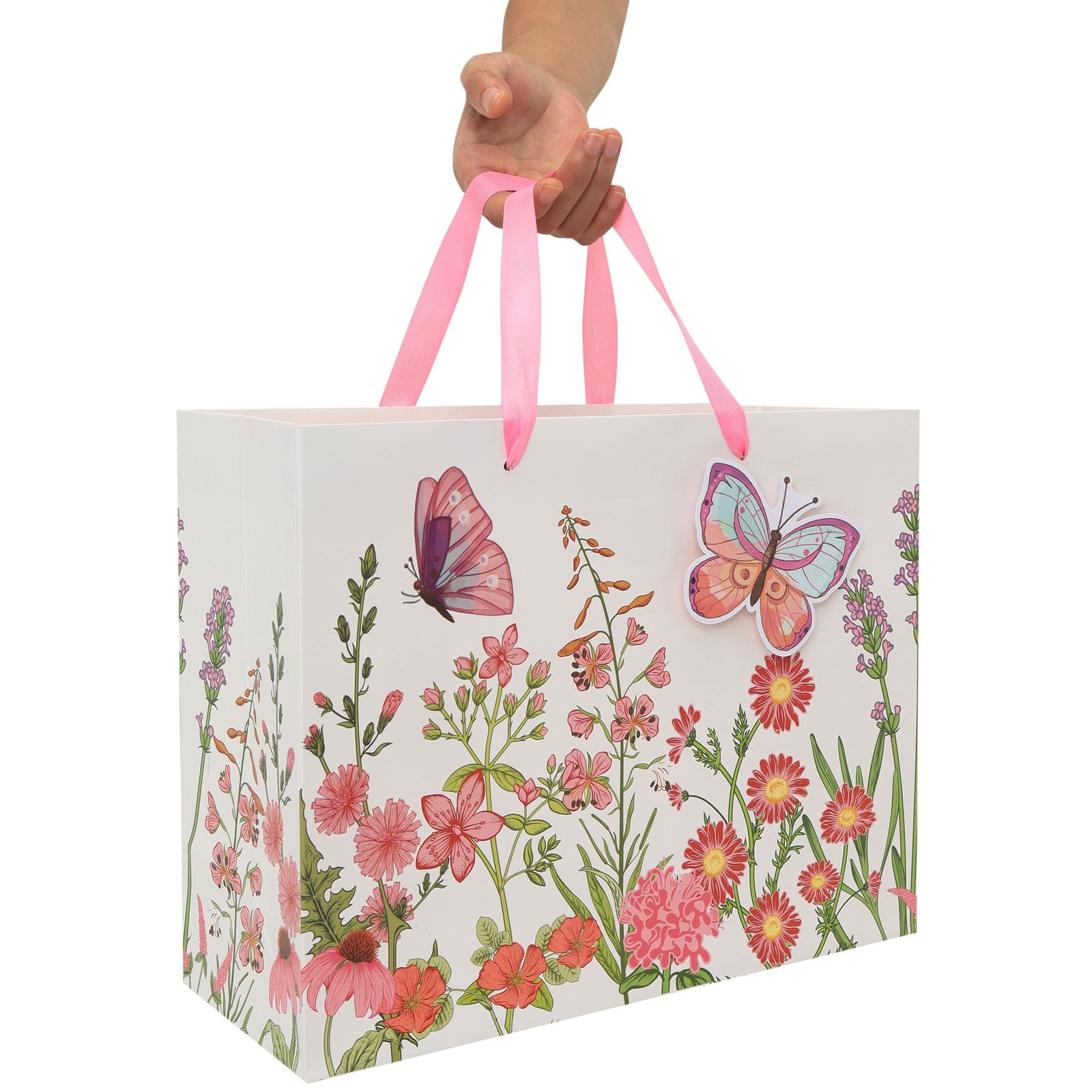 13" Large Pink Gift Bag Set with Greeting Card and Tissue Papers (3D ...