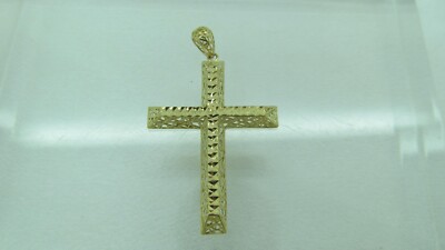 SIGNED RL 14k YELLOW GOLD OPEN CAGE diamond CUT DIMENSIONAL CROSS ...