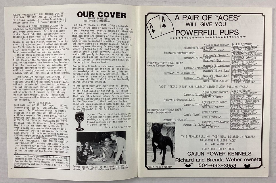 American Pit Bull Terrier Gazette February 1985 Magazine ADBA George ...