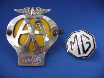 Vintage AA badge with low number 0A00690 (1940s) + MG car badge with ...