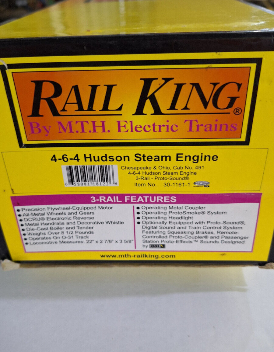 MTH RailKing 4-6-4 Hudson Steam Engine C & O #491 in box 30-1161-1 | eBay