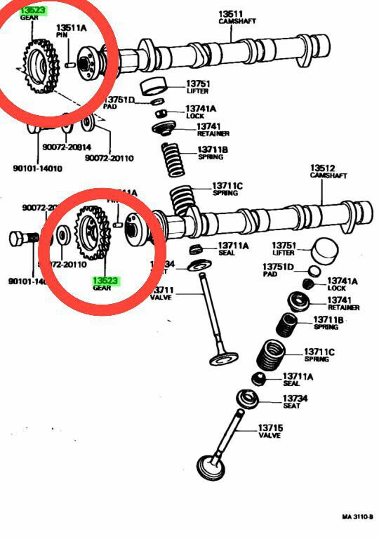 Toyota Camshaft Timing Sprocket For Engine 18RG 18RGEU 2TG 2TGEU 3TGTEU ...
