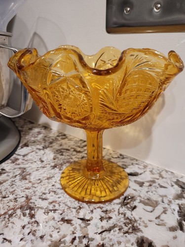 L.E. Smith Amber Heritage Quintec Ruffled Rim Compote | eBay