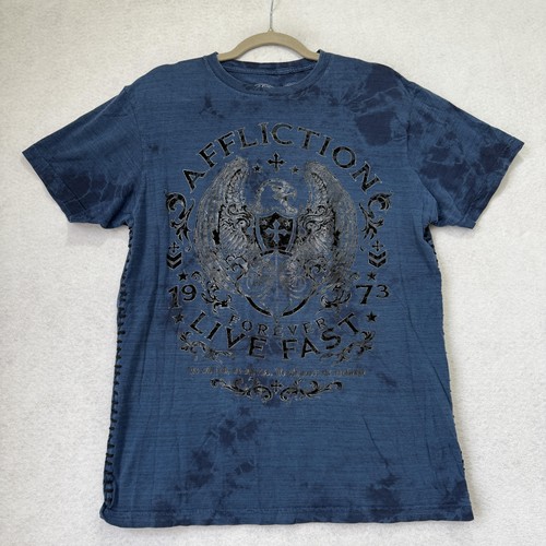Affliction Shirt Mens Large Blue Live Fast Eagle Graphic Tee Distressed ...