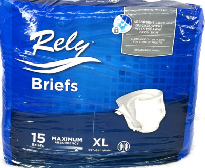 Rely Adult Briefs w/Tabs Size XL 15-Pk Maximum Absorbency Incontinence ...