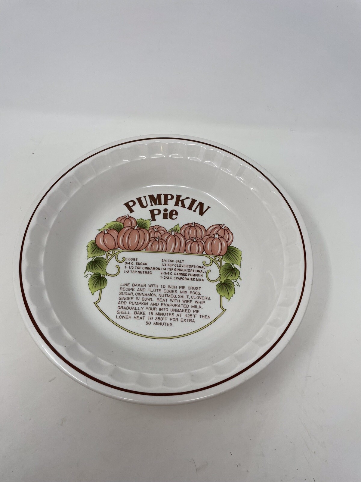 Thanksgiving Pumpkin Pie Recipe Oven Dish Vtg Hankook Korea Ceramic 11 ...