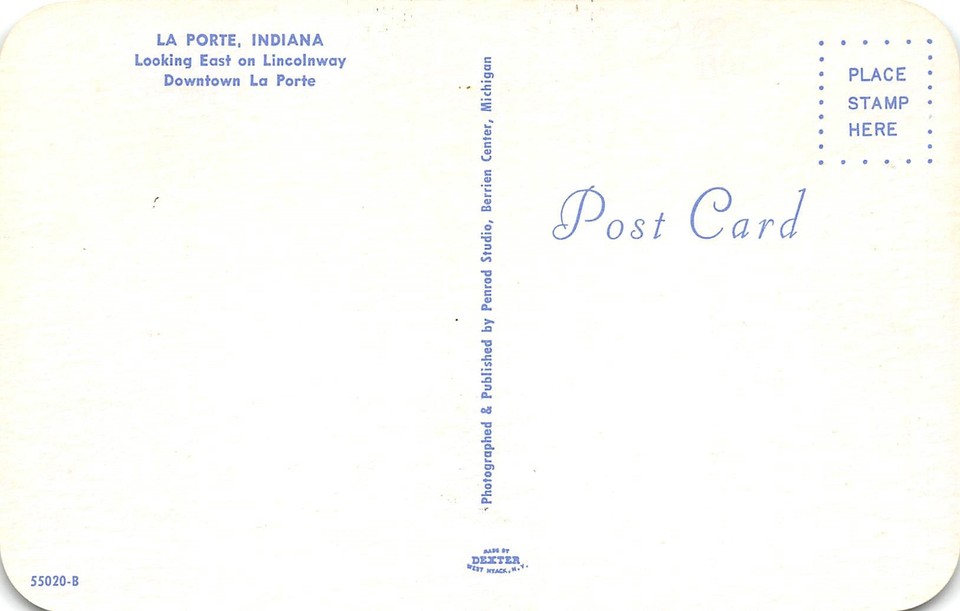 LAPORTE Indiana postcard USA US Main Street downtown signs cars stores ...