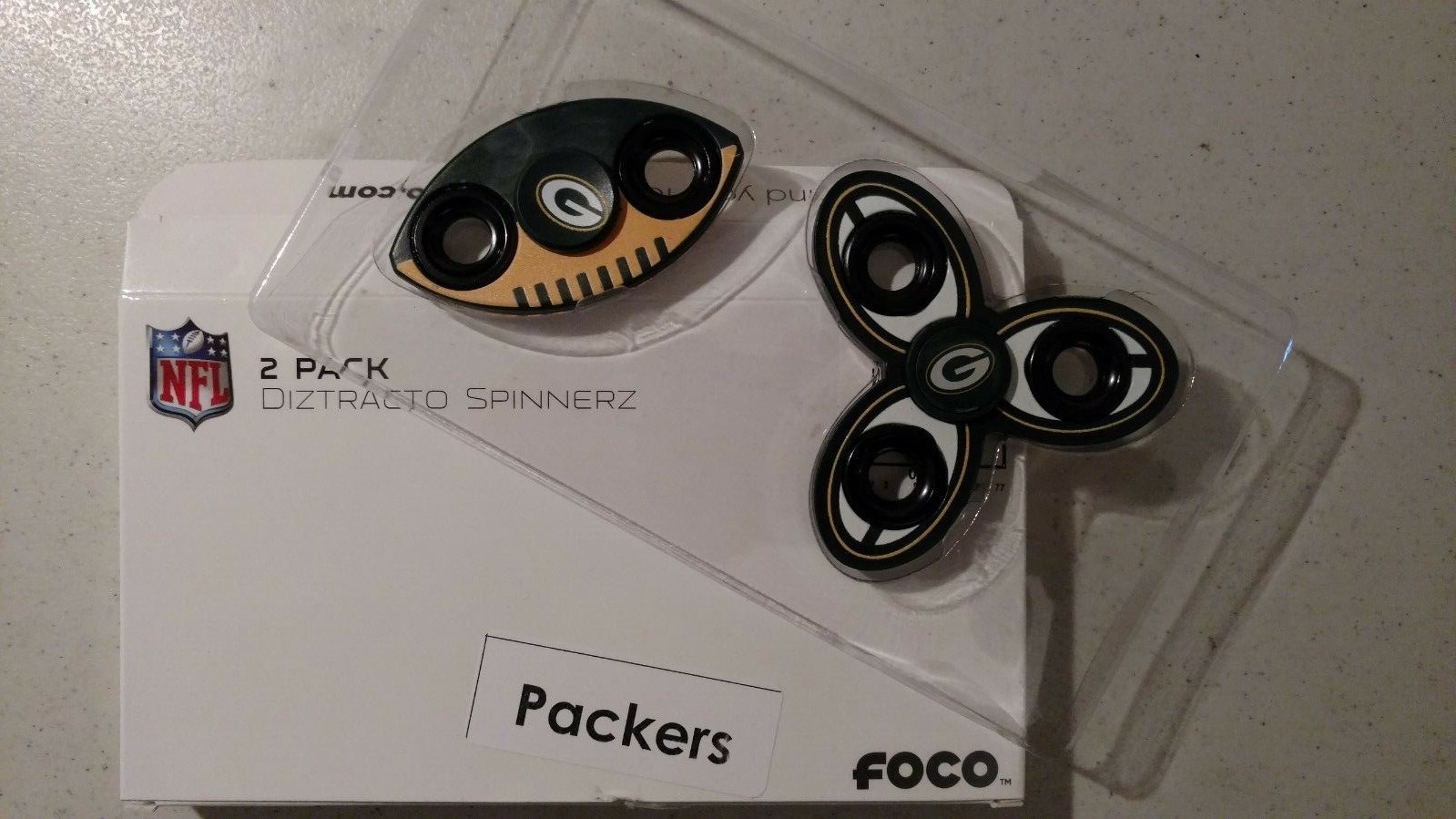 NEW foco Green Bay Packers NFL Diztracto Spinnerz Fidget Spinners 2 Way ...