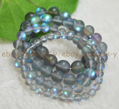 10mm Natural Gray Gleamy Rainbow Moonstone Round Gems Beads Bracelets ...