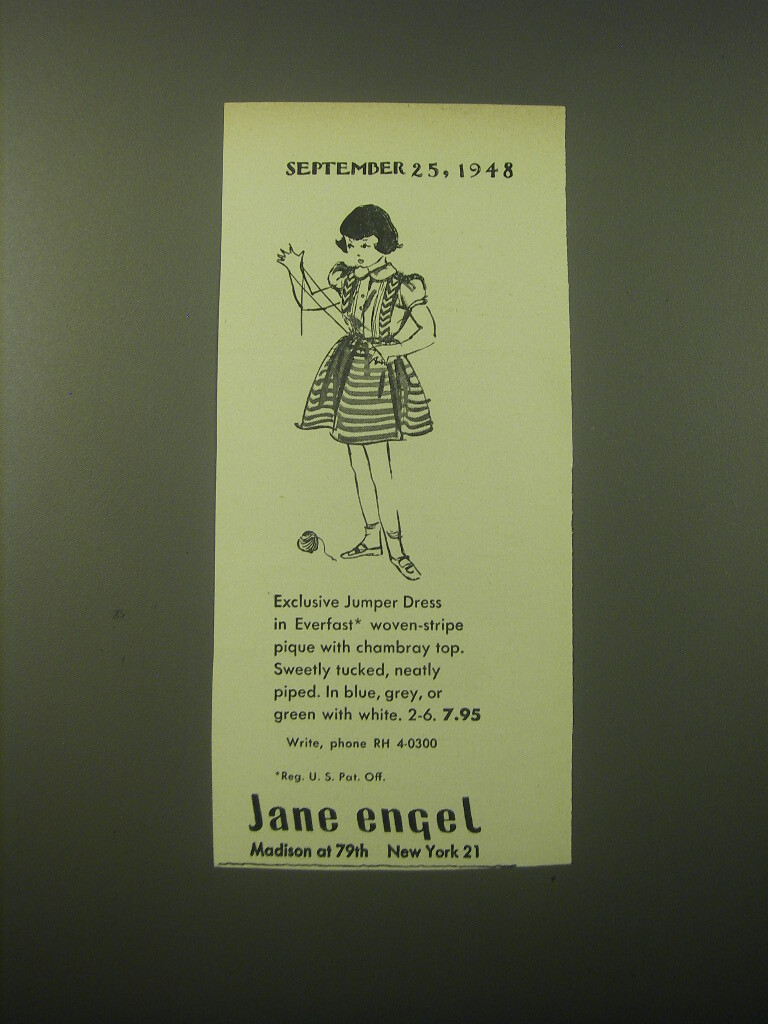 1948 Jane Engel Jumper Dress Advertisement | eBay