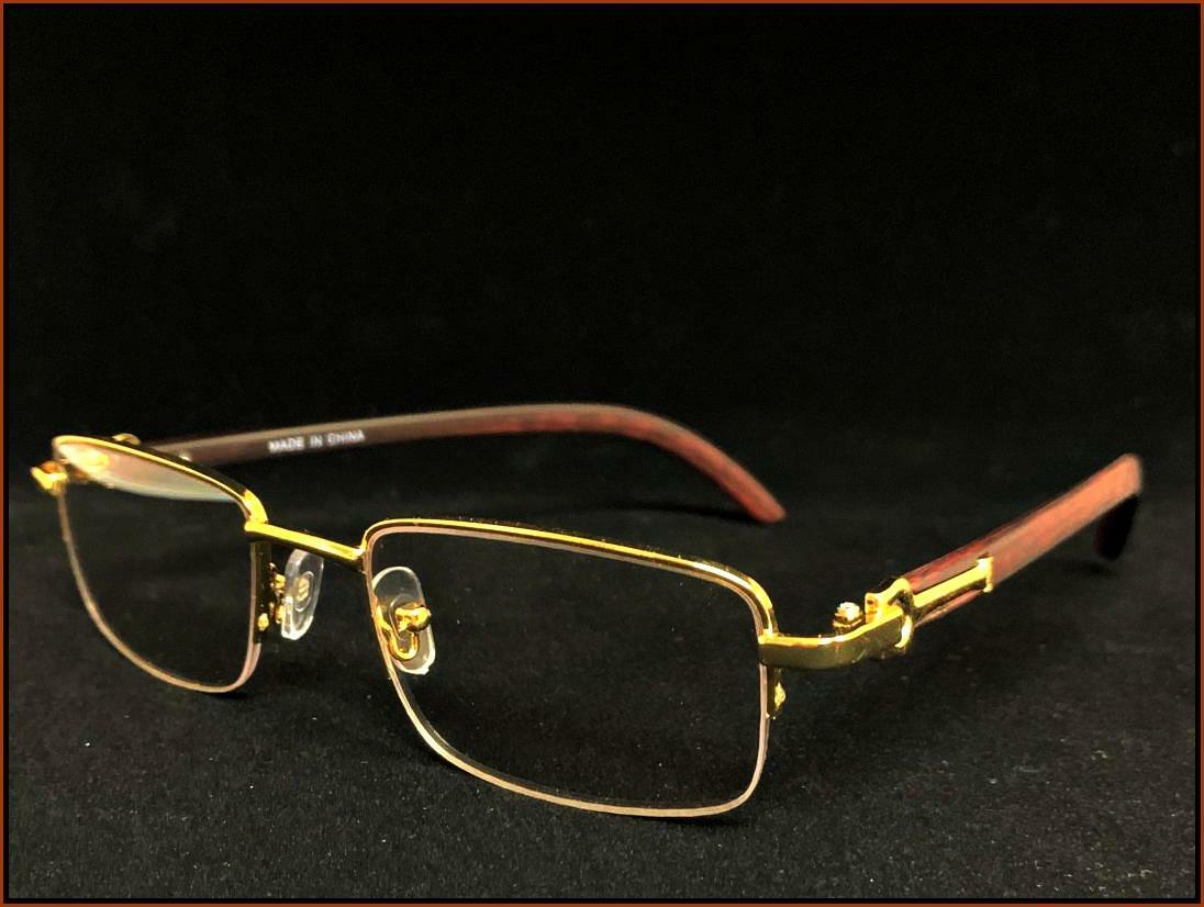 Men's CLASSY Elegant Sophisticated Clear Lens EYE GLASSES Gold & Wooden ...
