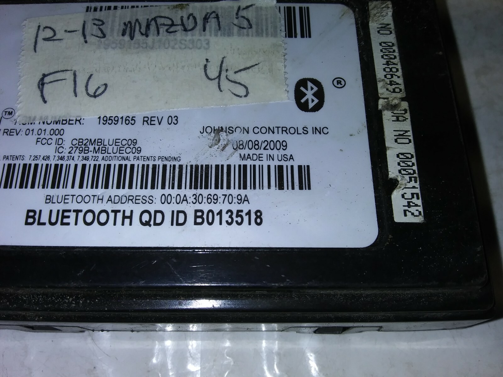 B013518 Mazda 5 Mazda5 2012-2013 Bluetooth Bleu Dent Module | eBay