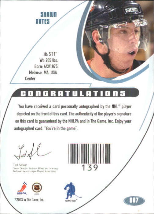 2002-03 (ISLANDERS) BAP Signature Series Autographs Gold #87 Shawn ...