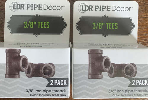 2 Packs of 2 (4 total) LDR Pipe Decor 3/8" TEES Fitting Grey Galvanized ...