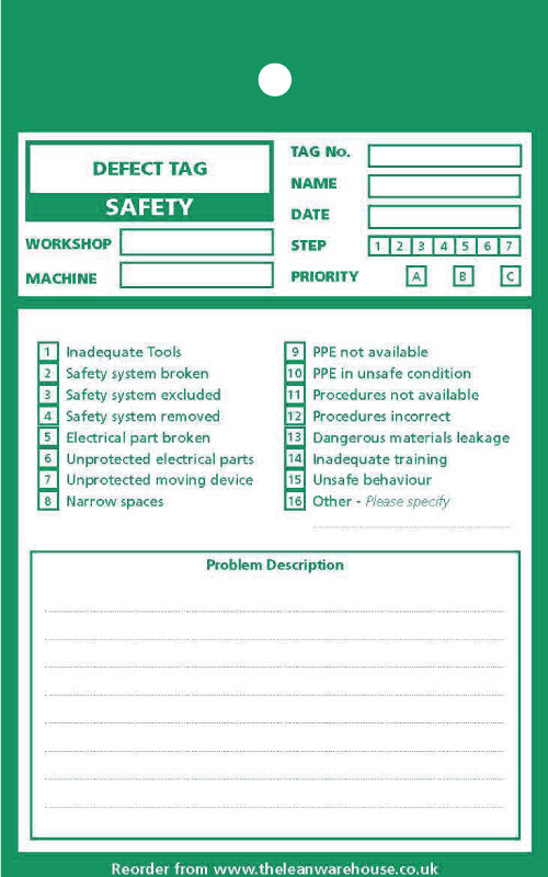 TPM Autonomous Maintenance - Safety Defect Tag - Green | eBay