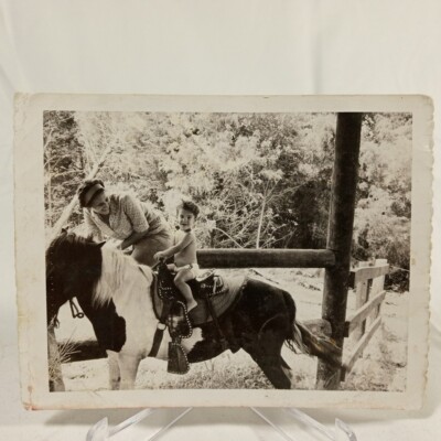 Vintage Photo Toddler On Horse With Mom - Farm Western Saddle - B&W ...
