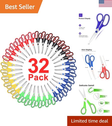 All-Purpose 8-Inch Scissors Set for Art & Office Supplies - 32 Durable ...
