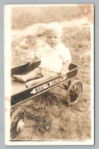 Baby Boy in Big Injun Toy Wagon RPPC Antique Real Photo Postcard AZO ...