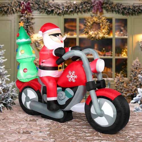6ft Inflatable Lighted Santa on Motorcycle Outdoor Christmas Decoration ...