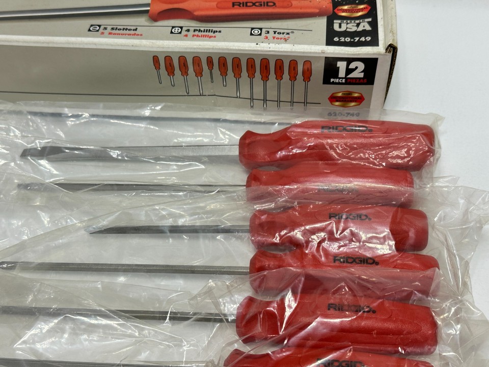 NOS RIDGID Tools USA (Rare) 620-749 12pc Red-Orange Handle Screwdriver ...