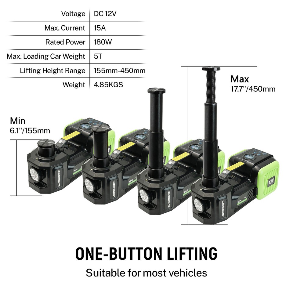5 Ton 12V Car Electric Hydraulic Floor Jack Lift Impact Wrench Auto ...