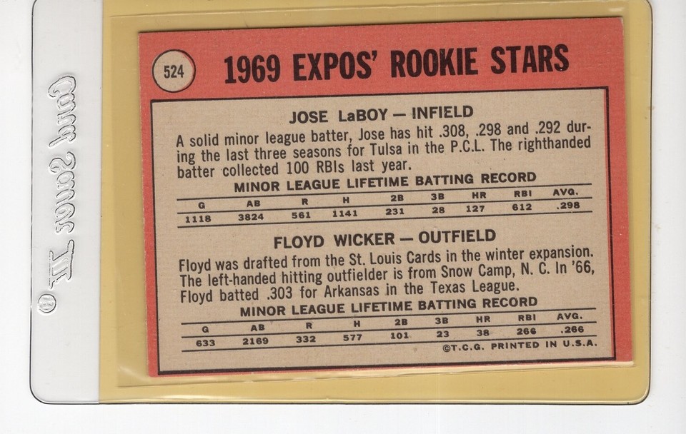 1969 Topps #524 Rookie Stars/Jose Laboy RC/Floyd Wicker RC | eBay
