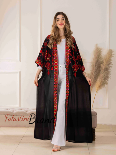 Women Palestinian Open Abaya/Bisht with Hand Embroidered Tatrez ...