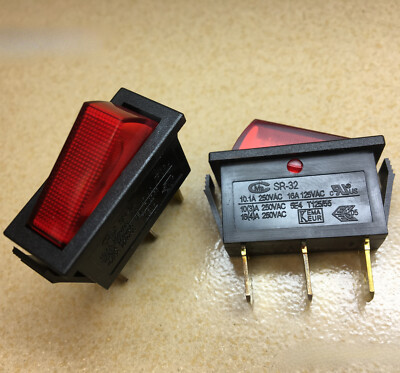 1pc Merchant CMm SR-32 Power Rocker Switch 3 Pin 16A 250VAC Red Lamp ...