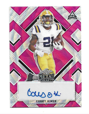 Corey Kiner AUTOGRAPH /15 Pink Wave RC LSU Tigers 2022 Leaf Metal Draft ...