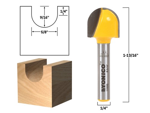 5/8" Diameter Core Box Router Bit - 1/4" Shank - Yonico 19102q ...