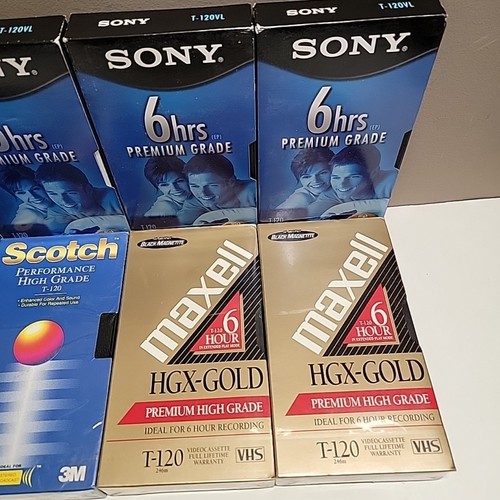 New Blank Sony Premium & Maxell HGX-Gold VHS Tape T-120 6 Hour Lot Of 8 ...