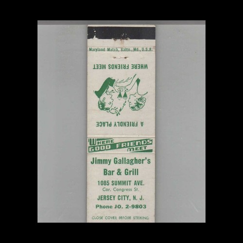 Matchbook Cover New Jersey Jimmy Gallagher's Bar & Grill Jersey City ...