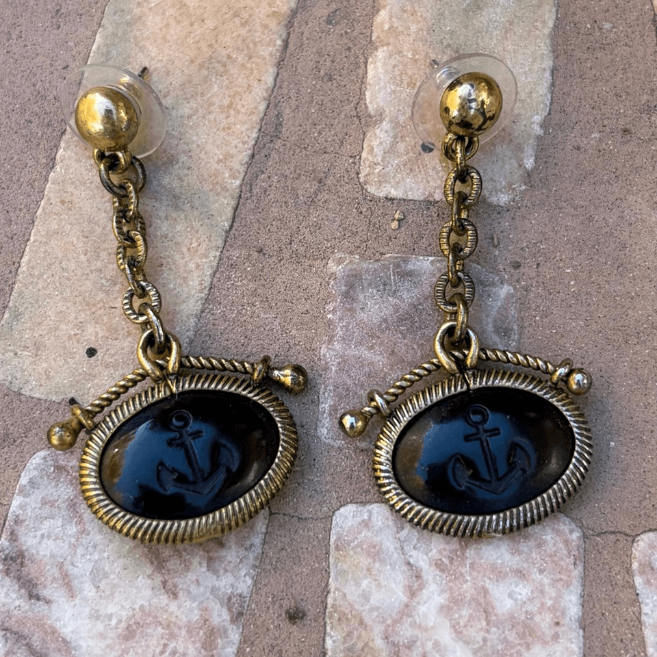 CAbi GOLD & BURGUNDY/BROWN NAUTICAL ANCHOR Earrings. Delta Gamma ...