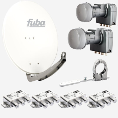 Fuba 80cm Alu SAT-Schüssel weiß Set 2 Satelliten 2x Quad LNB 4 ...