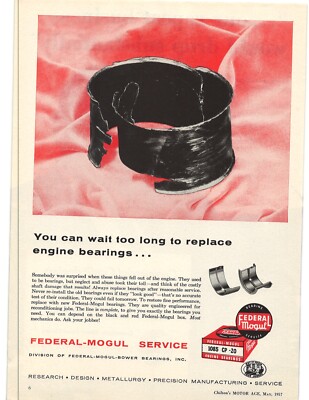 1957 FEDERAL-MOGUL ENGINE BEARINGS AUTOMOTIVE VINTAGE SALES AD | eBay