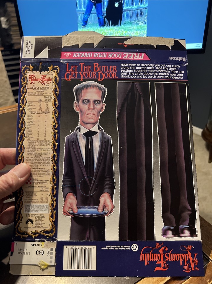Vtg 1980-90 Empty Flat Cereal Box Adams Family Movie Door Hanger Lurch ...